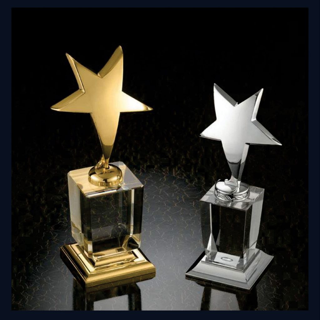 Gold And Silver Star Metal Trophy - Trophy manufacture in mumbai